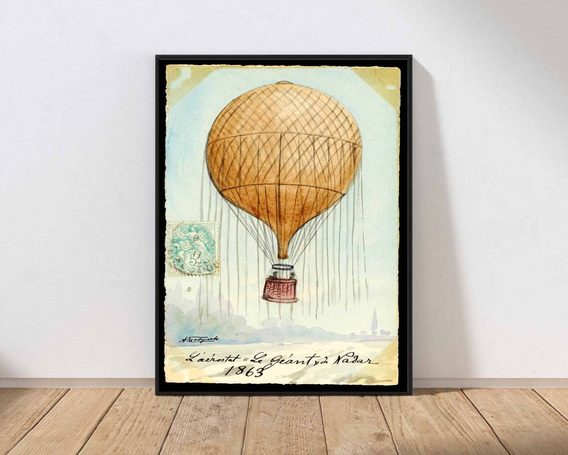 SEPT Antique French Air Balloon Post Card Wall Art Print Postal Stamp ...