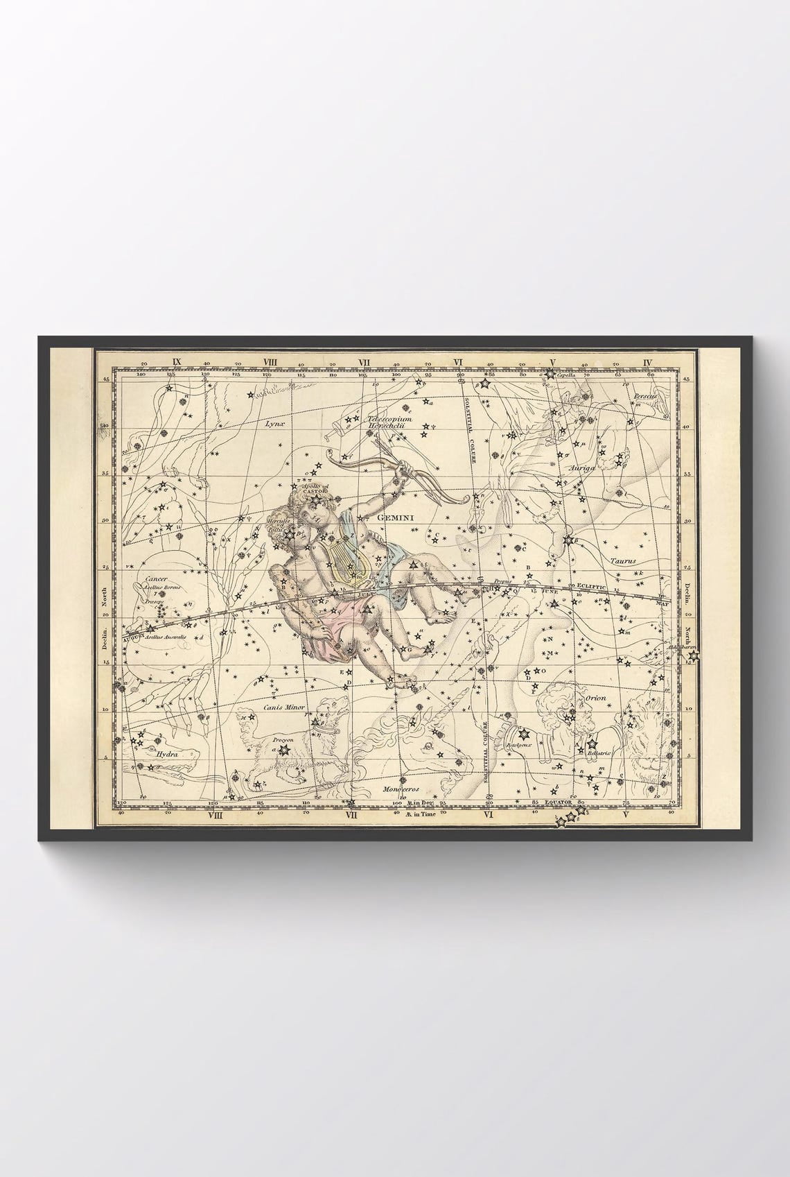 SEPT Antique Gemini Constellation Map, Vintage Astronomical Art ...