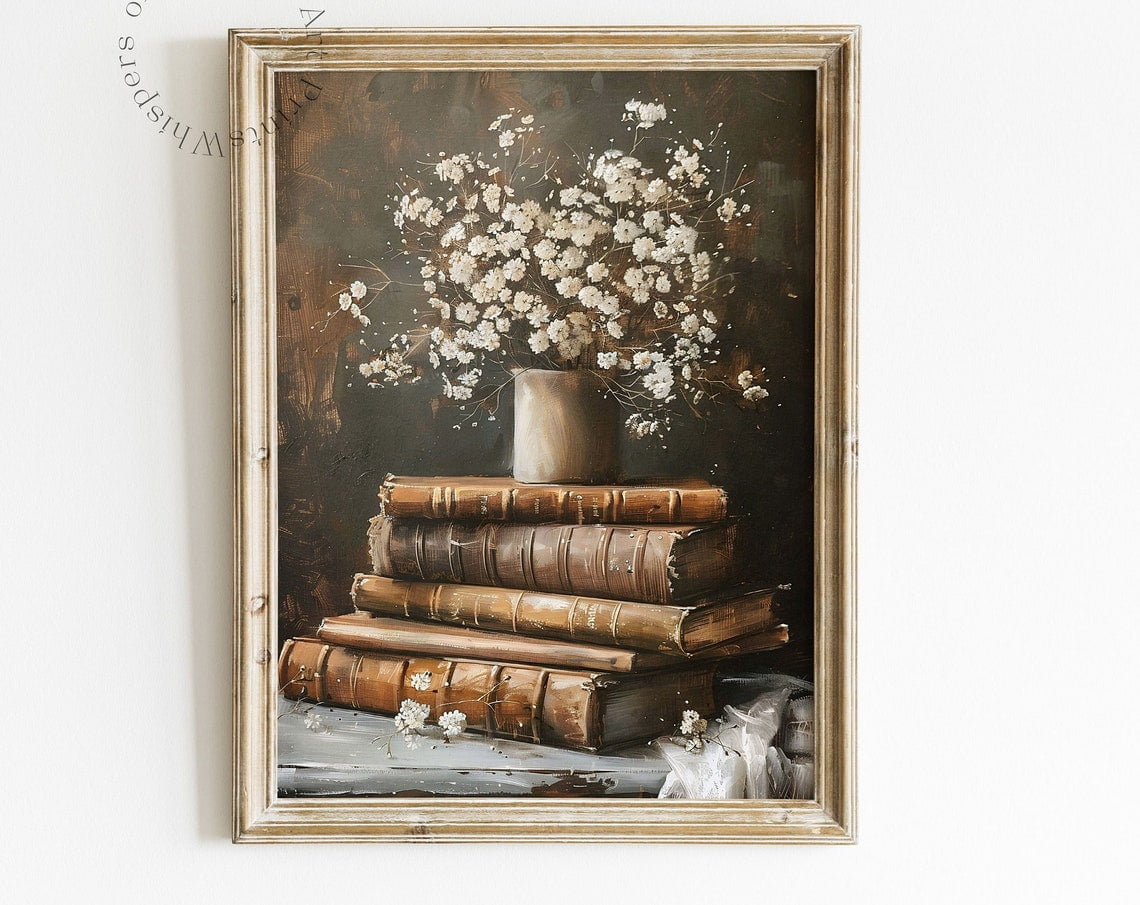 SEPT Antique Leather Bound Book Stack Print Old Books Still Life ...
