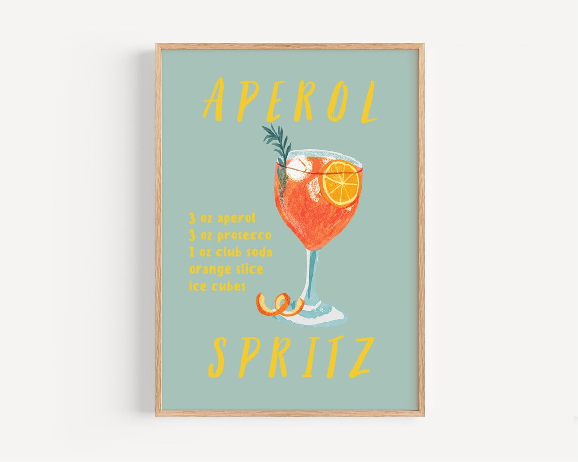 SEPT Aperol Spritz Print, Green Bar Cart Gift, Bar Cart Print, Aperol ...