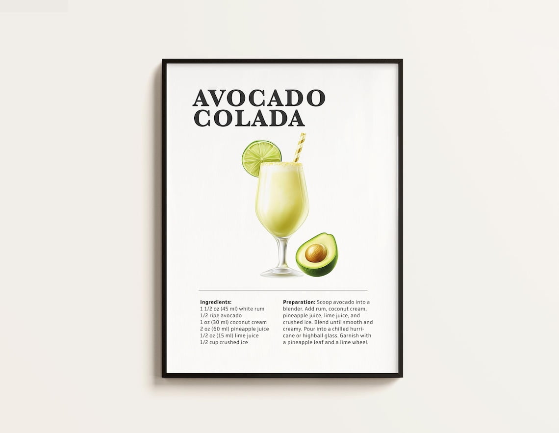 SEPT Avocado Colada Poster, Colada Recipe, Cocktail Print, Bar, Kitchen ...