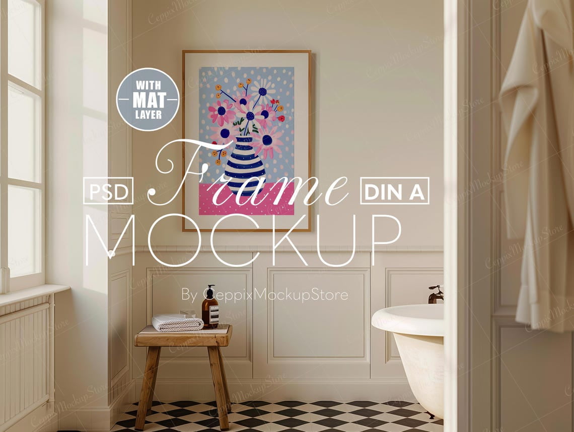 SEPT Bathroom Frame Mockup Psd Poster Iso A Din Minimalist Home ...