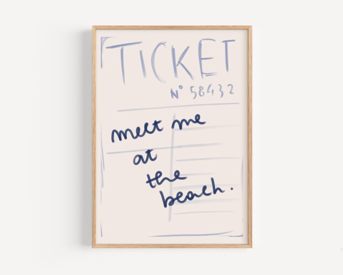 SEPT Beach Lover Gift - Meet Me At The Beach Ticket Style Digital Wall ...