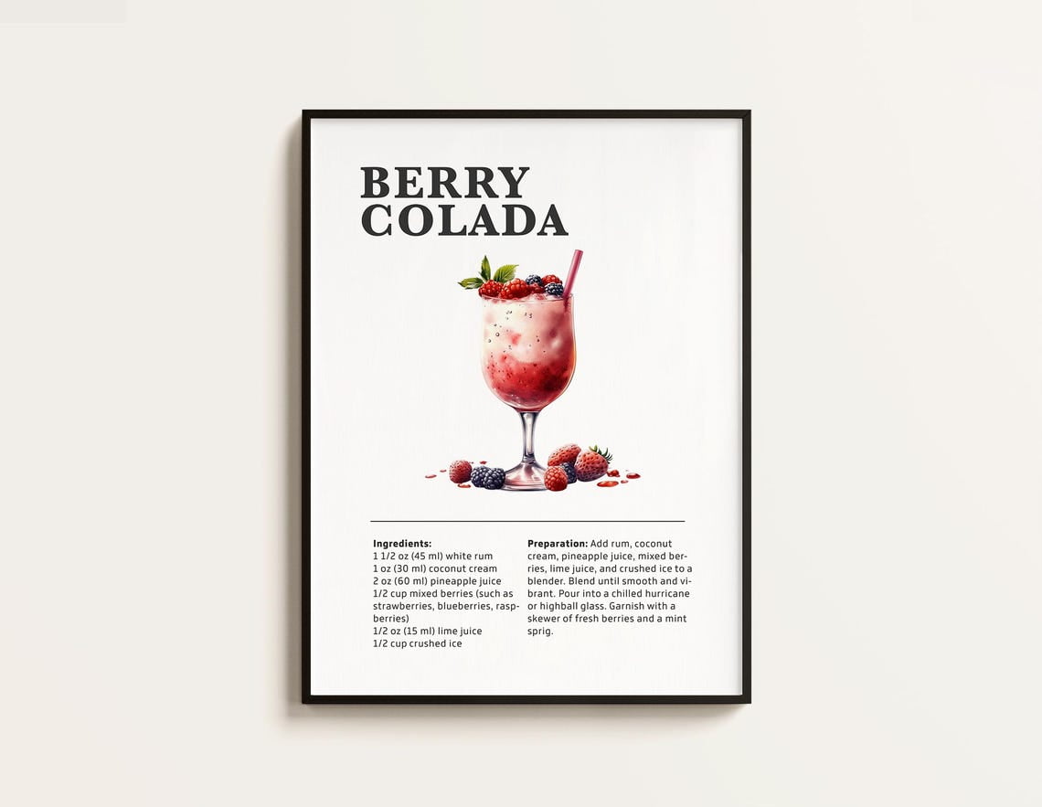 SEPT Berry Colada Poster, Colada Recipe, Cocktail Print, Bar, Kitchen ...