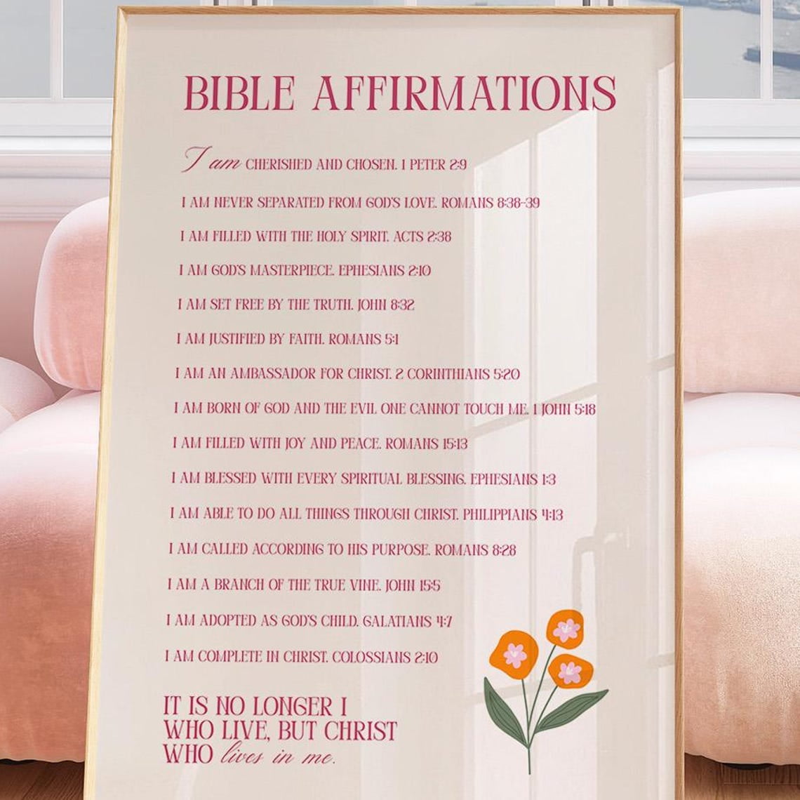 SEPT Bible Affirmations Wall Art Bible Verses Wall Art Pink Christian ...
