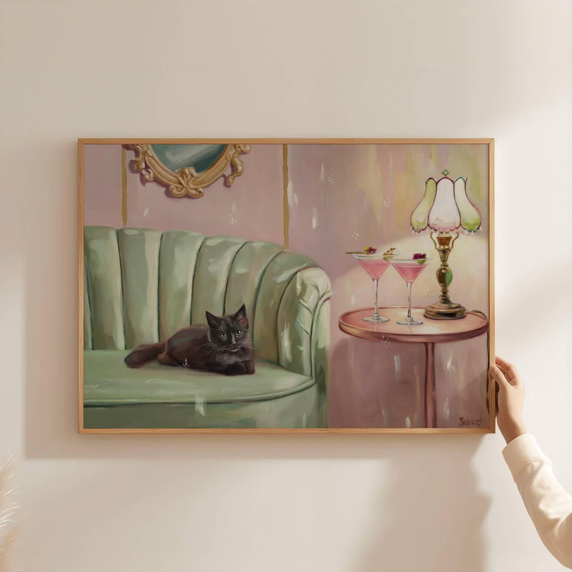 SEPT Black Cat With Martini Art Print Cute Quirky Whimsical Cocktail ...