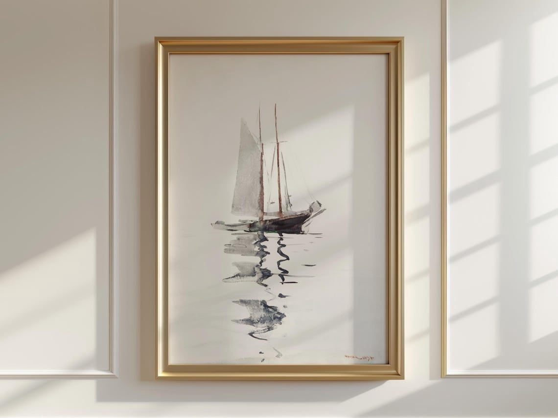 SEPT Black And White Sailboat Print Vintage Print Nautical Decor Ship ...