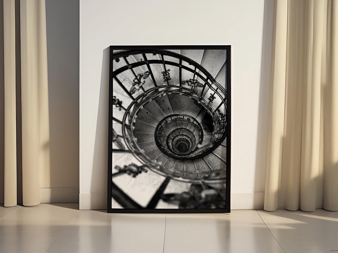 SEPT Black And White Spiral Staircase Poster, Living Room Poster ...