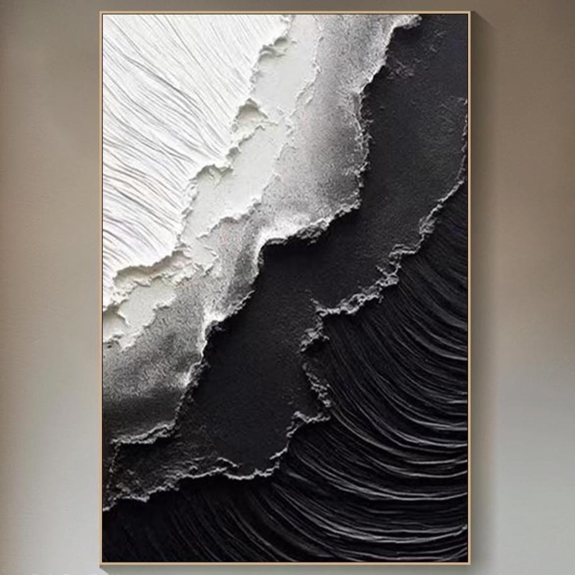 SEPT Black White Textured Ocean Wave Wall Art 3D Modern Relief Wall Art ...