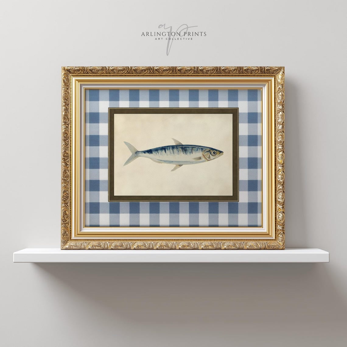 SEPT Blue Gingham Fish Wall Art, Coastal Grandmillennial Kitchen Decor ...