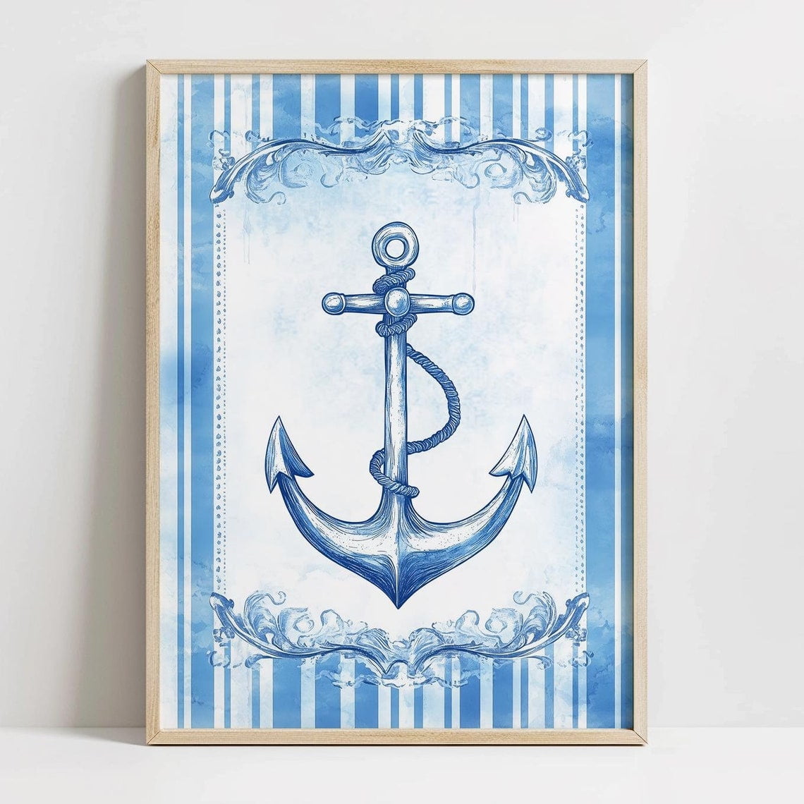 SEPT Blue Striped Anchor Print, Printable Beachy Home Decor, Trendy ...