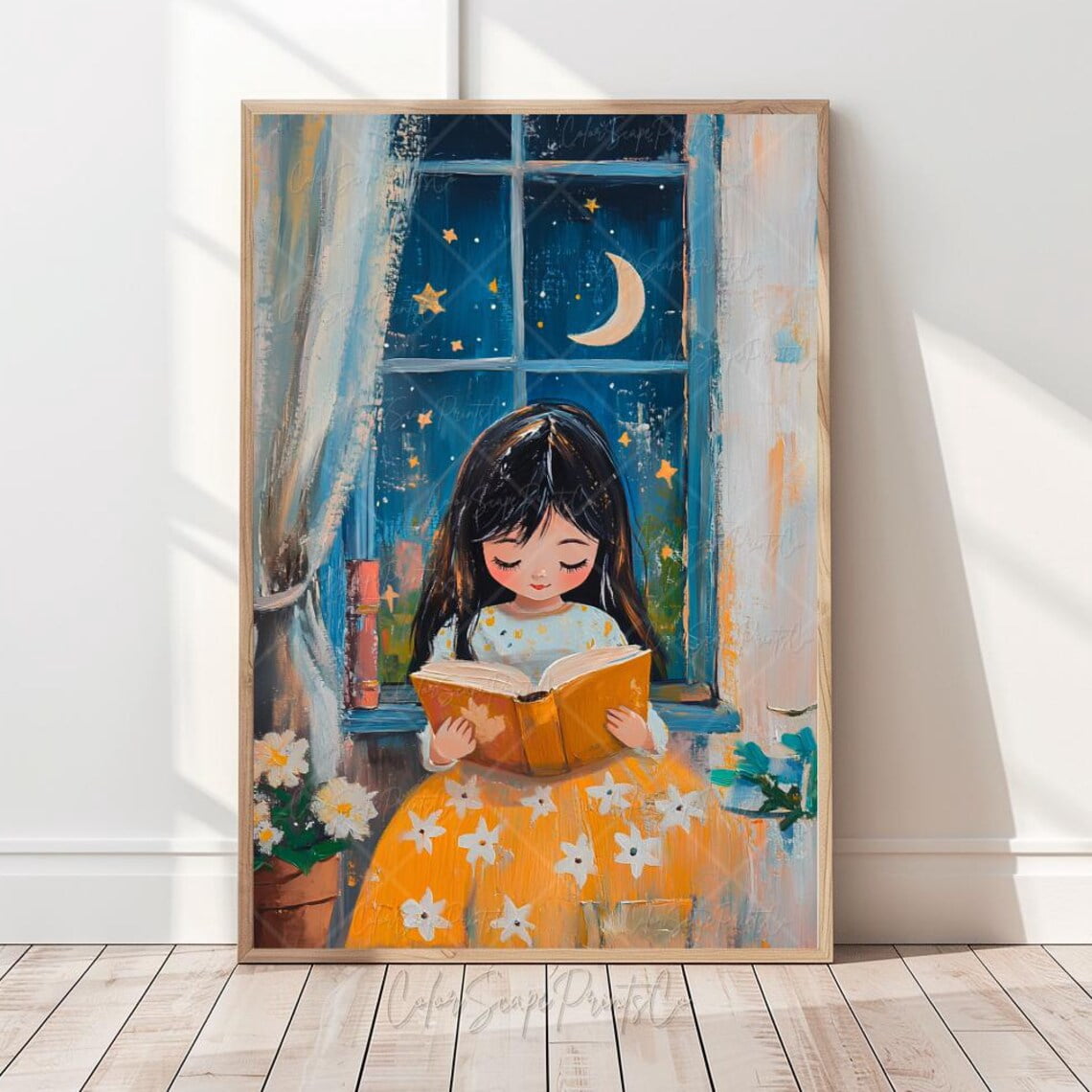 SEPT Boho Girl Reading Print Cozy Reading Nook Decor Nighttime Open ...