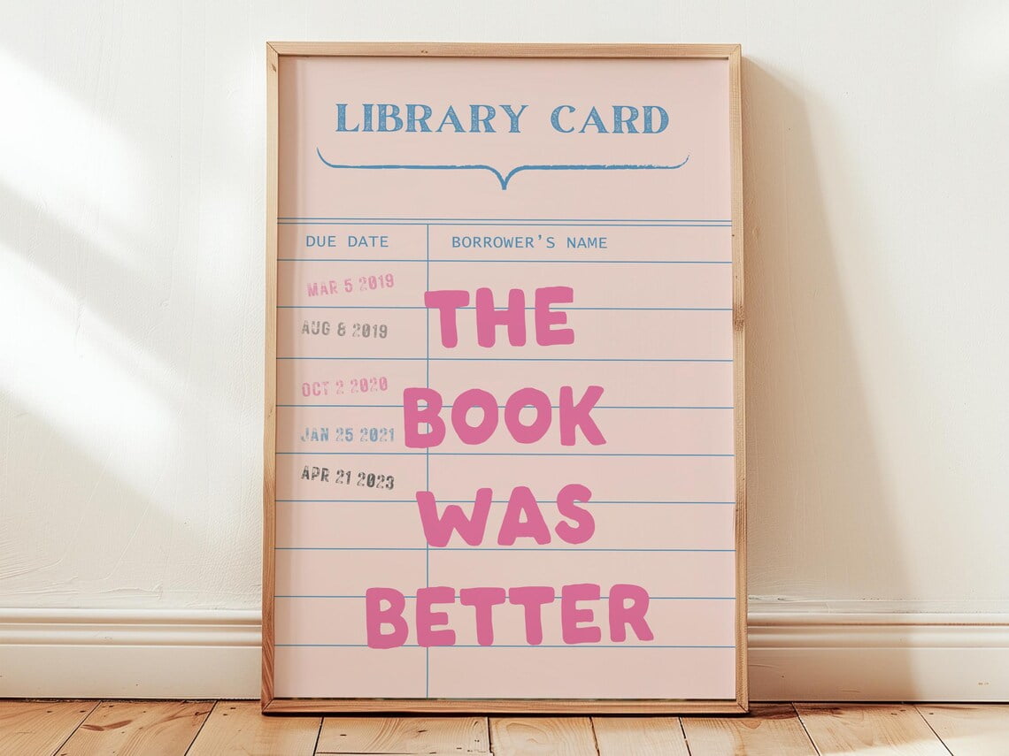 SEPT Bookish Print Library Card Printable Pink Wall Art, Book Lover ...