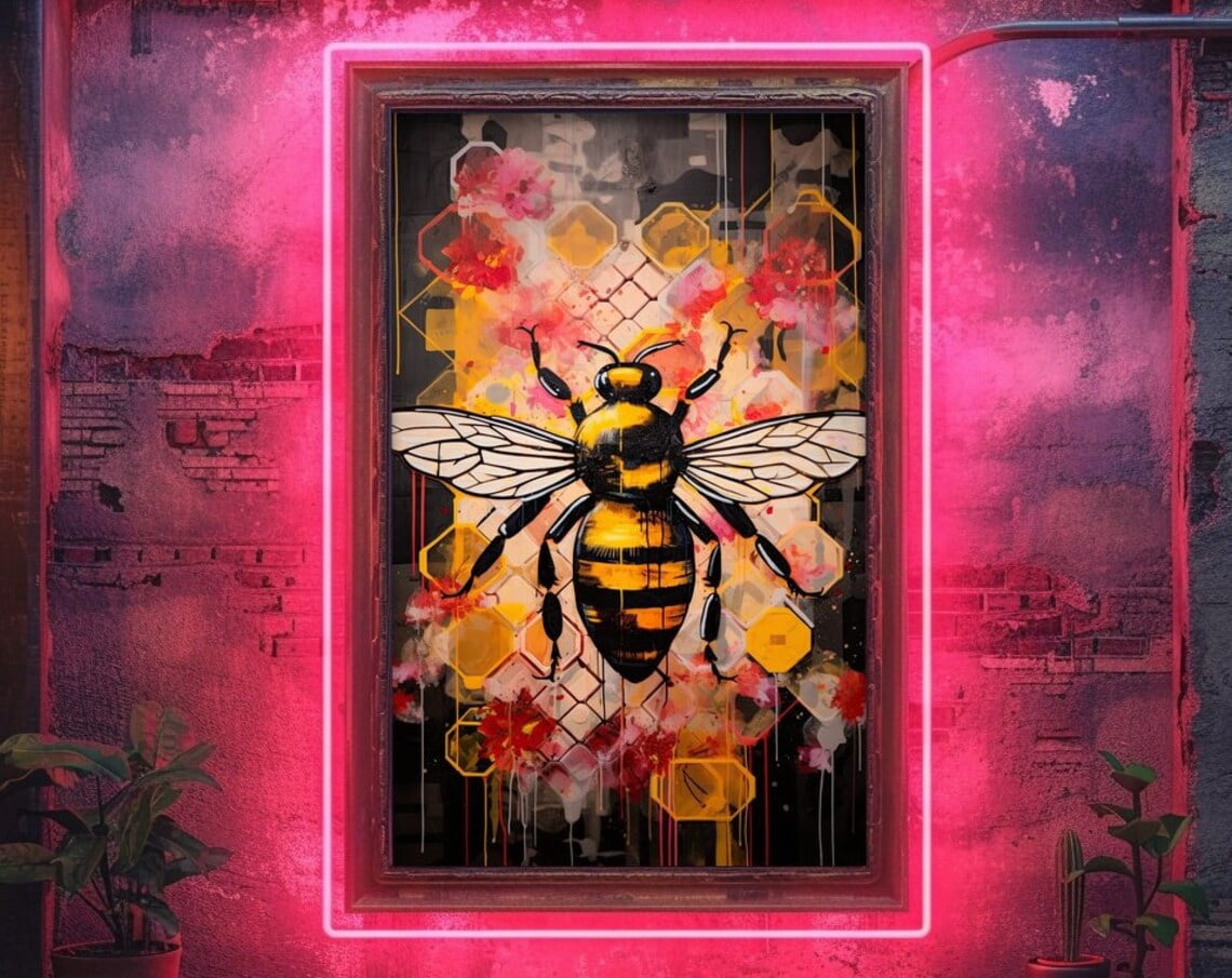 SEPT Bumblebee Graffiti Wall Art, Honey Bee Graffiti Art Print, Modern ...