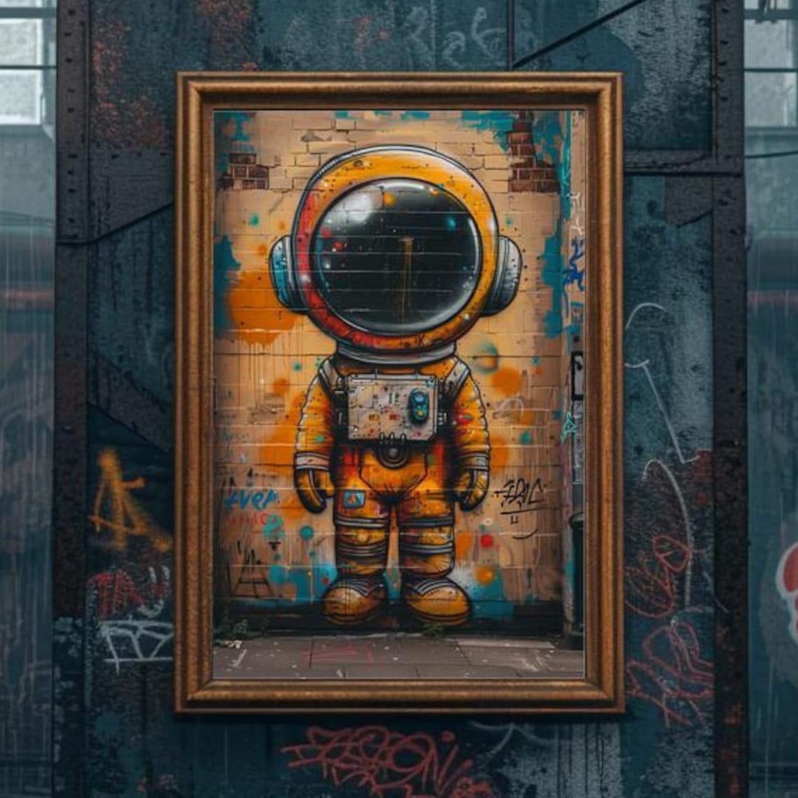 SEPT Cartoon Astronaut Graffiti Wall Art, Fun Urban Street Style Space ...