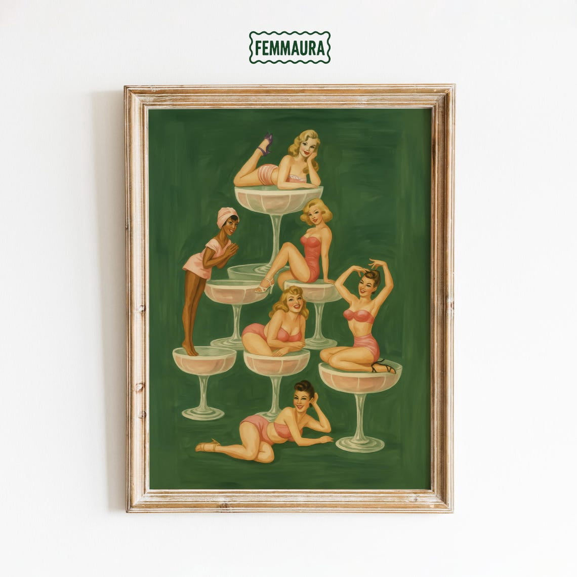 SEPT Champagne Tower Girls Poster Vintage-Inspired Pin-Up Print ...