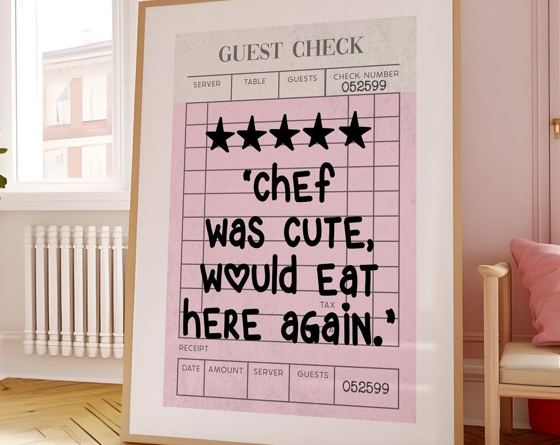 SEPT Chef Was Cute Would Eat Here Again Guest Check Print Art Aesthetic ...