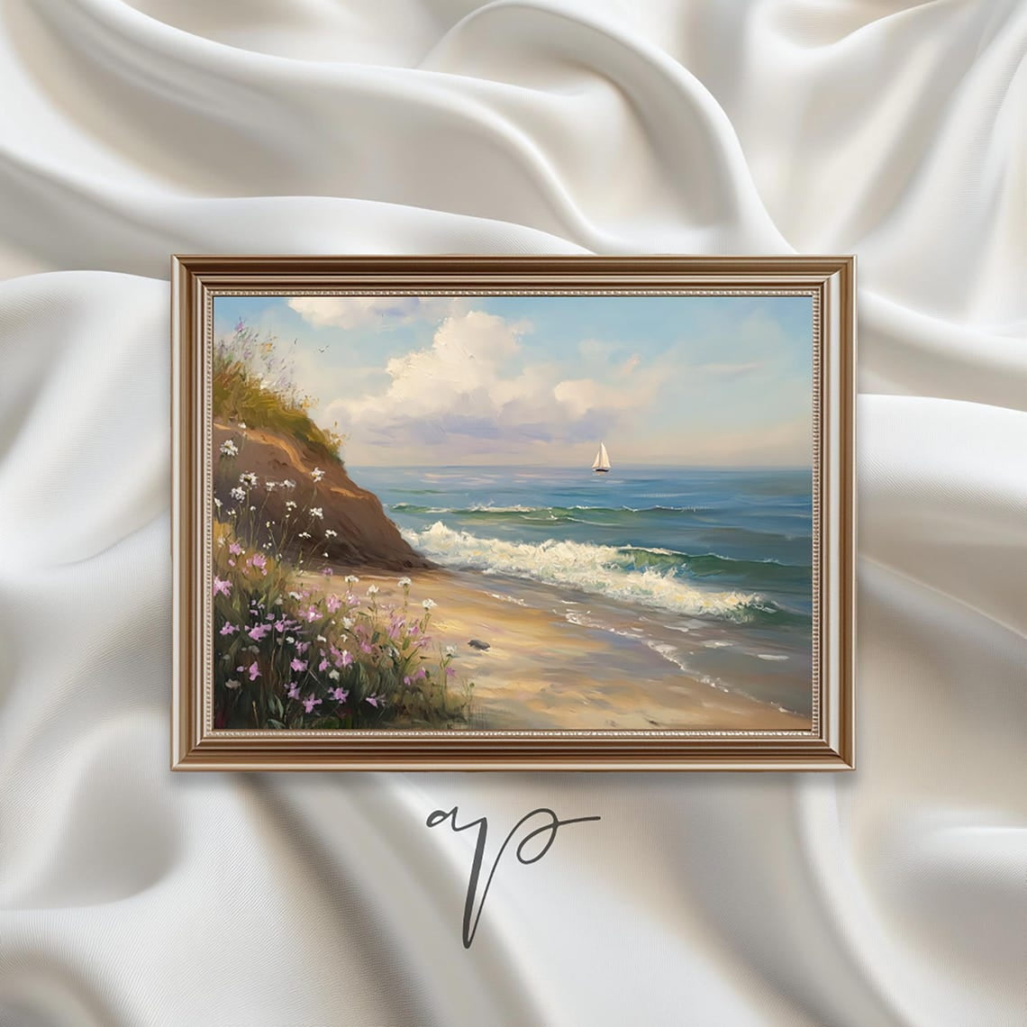 SEPT Coastal Spring Floral Landscape Print, Printable Ocean Landscape ...