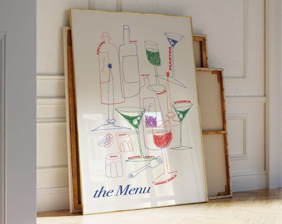 SEPT Cocktail Dinner Party Poster, Funky Wine And Martini Wall Art ...