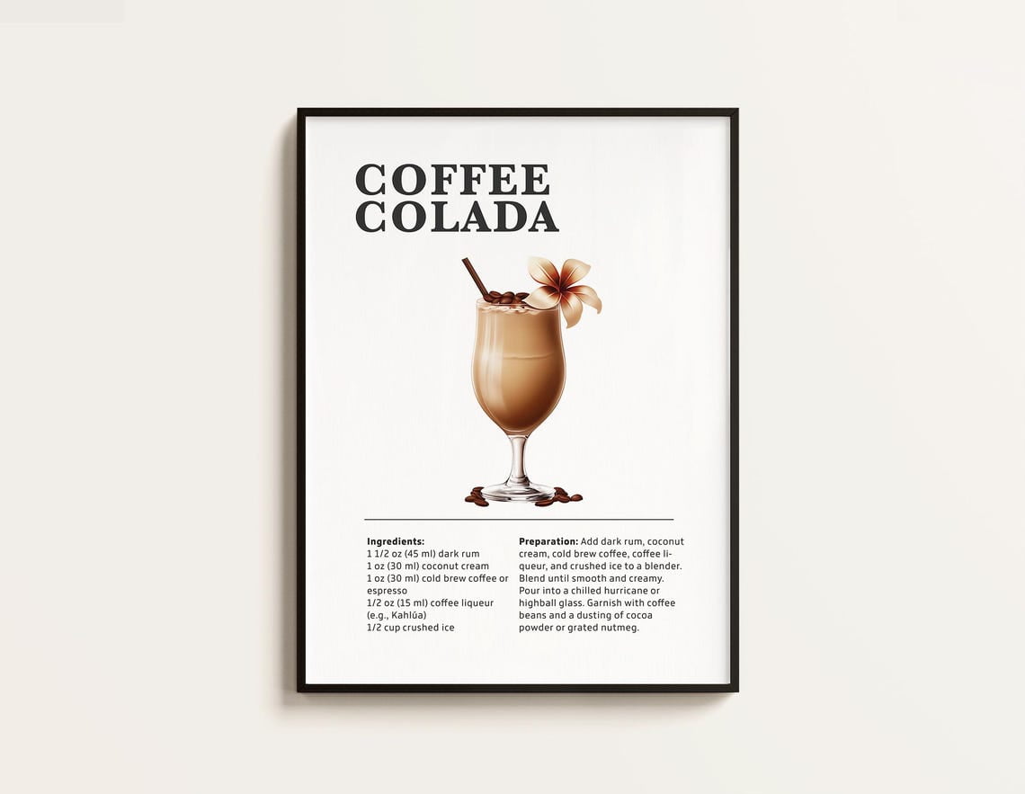 SEPT Coffee Colada Poster, Colada Recipe, Cocktail Print, Bar, Kitchen ...