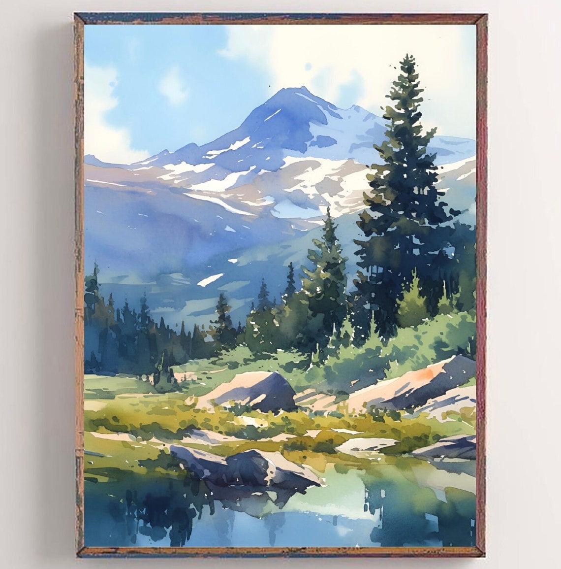 SEPT Colorado Mountains Painting Misty Pine Trees Art Print Watercolor ...