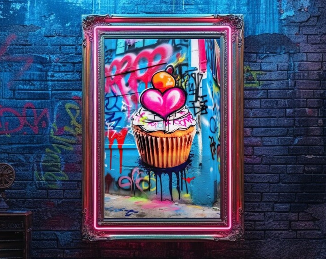 SEPT Colorful Cupcake Graffiti Wall Art, , Street Pop Art, Vibrant ...