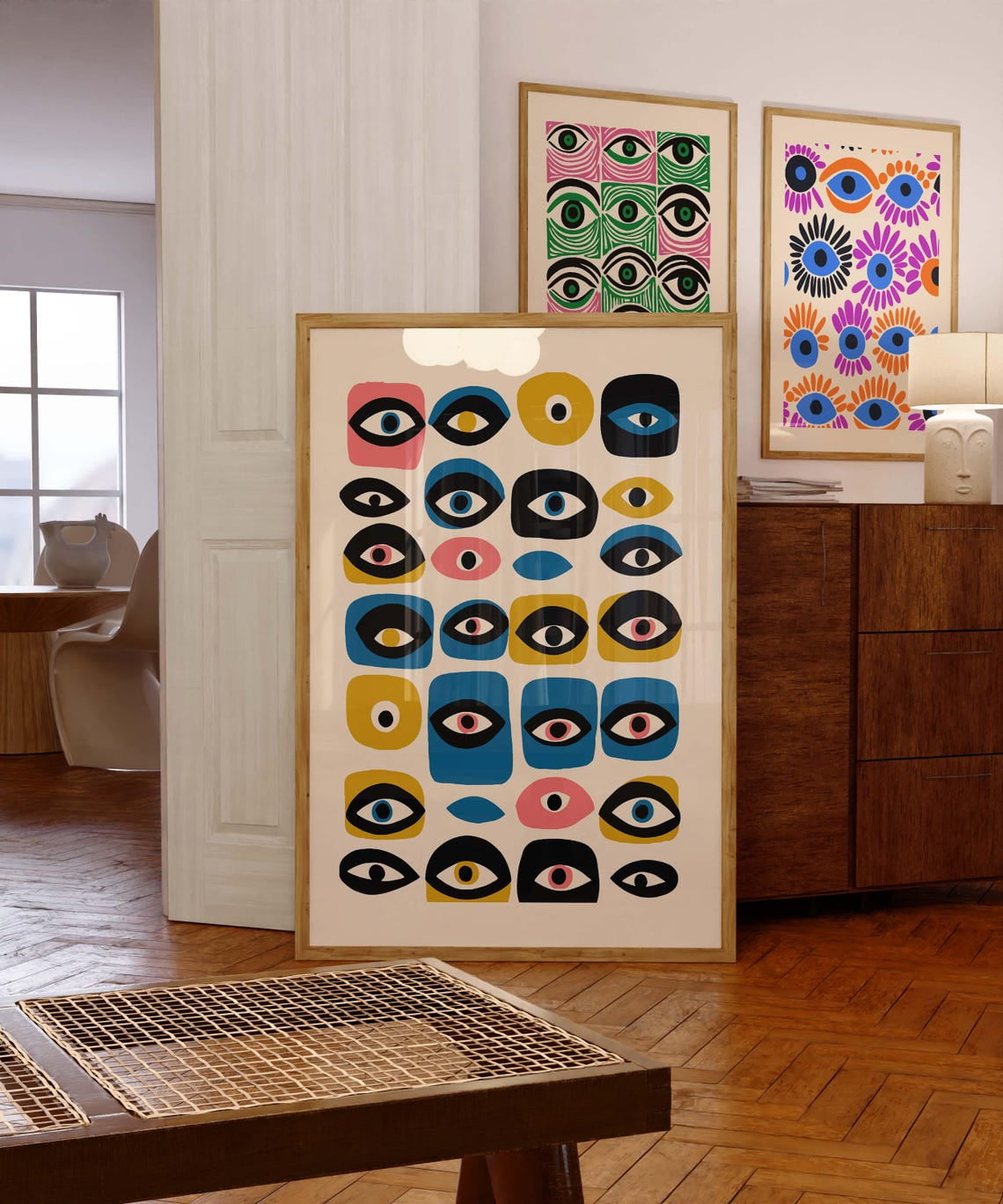 SEPT Colorful Eye Wall Poster, Whimsical Abstract Eye Art, Retro Grid ...