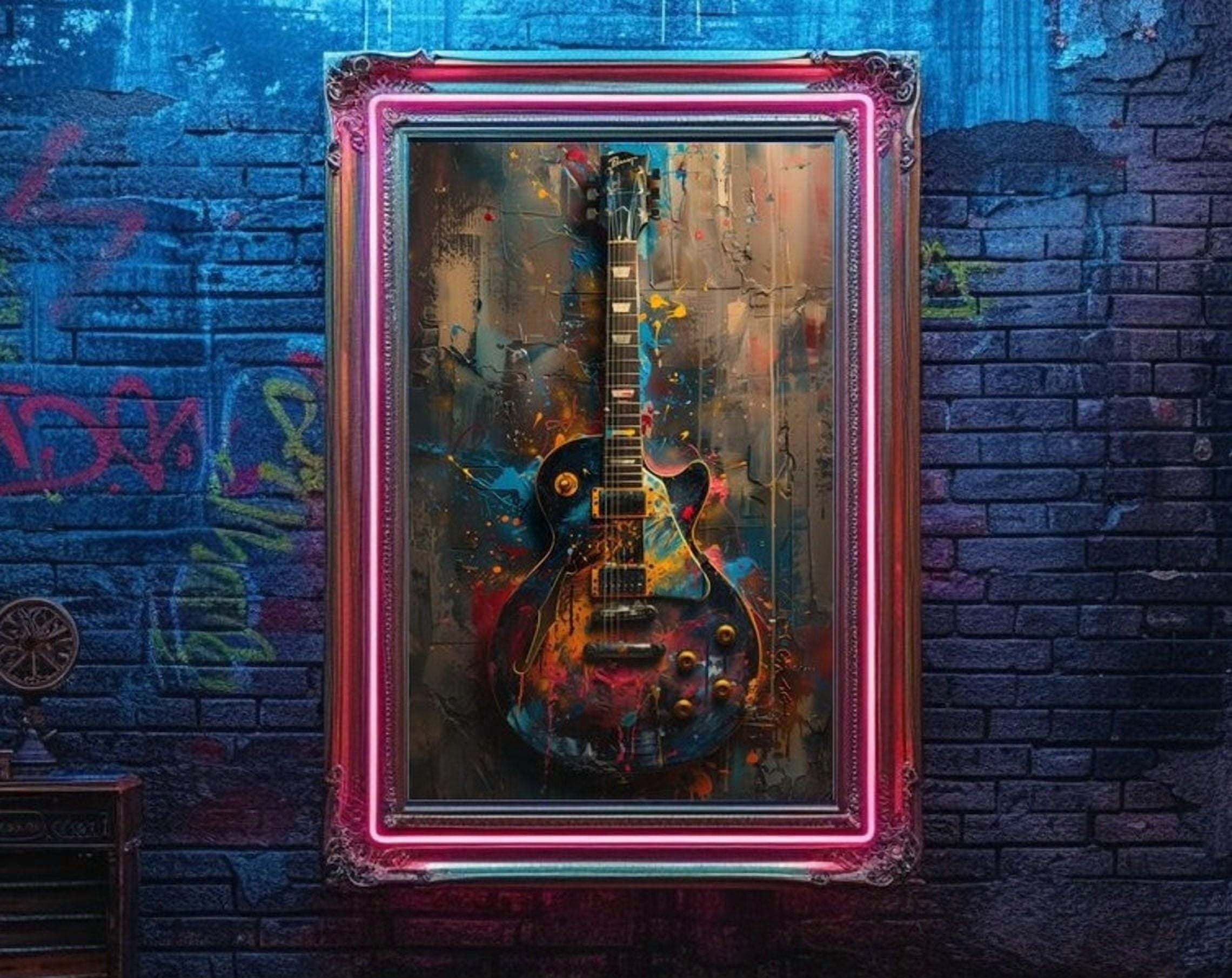 SEPT Colorful Guitar Graffiti Print, Edgy Urban Art For Music Lovers ...