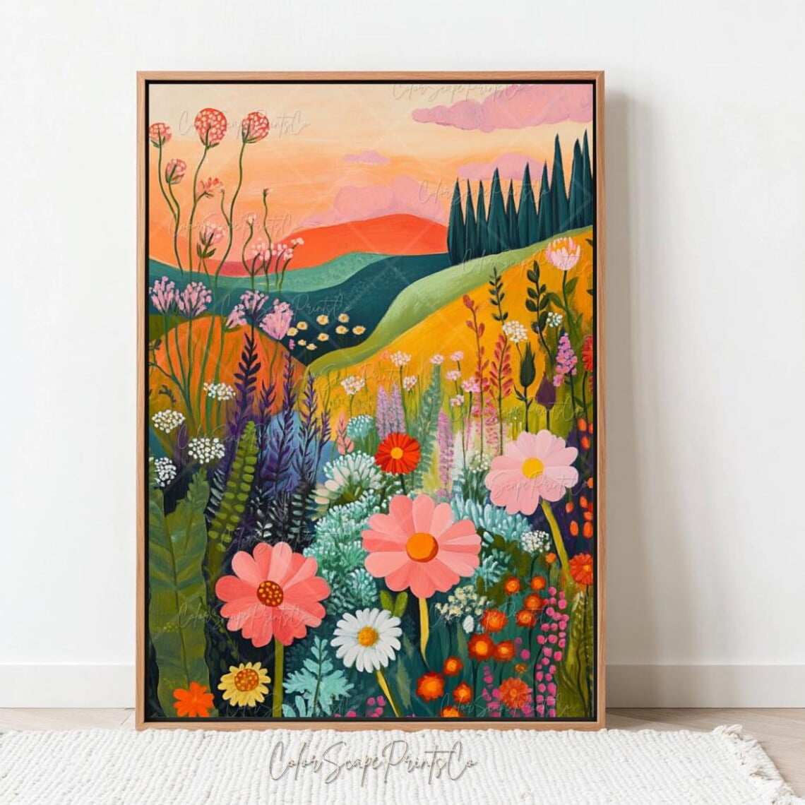 SEPT Colorful Landscape Print Bright Wildflower Landscape Colorful ...