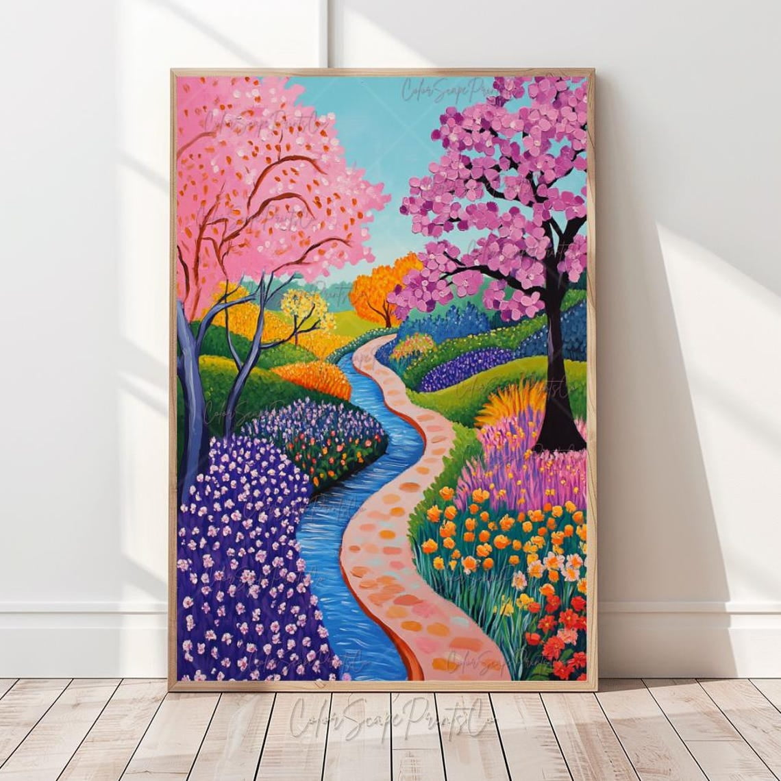SEPT Colorful Spring Landscape Print Tulips Garden Decor Floral Pathway ...