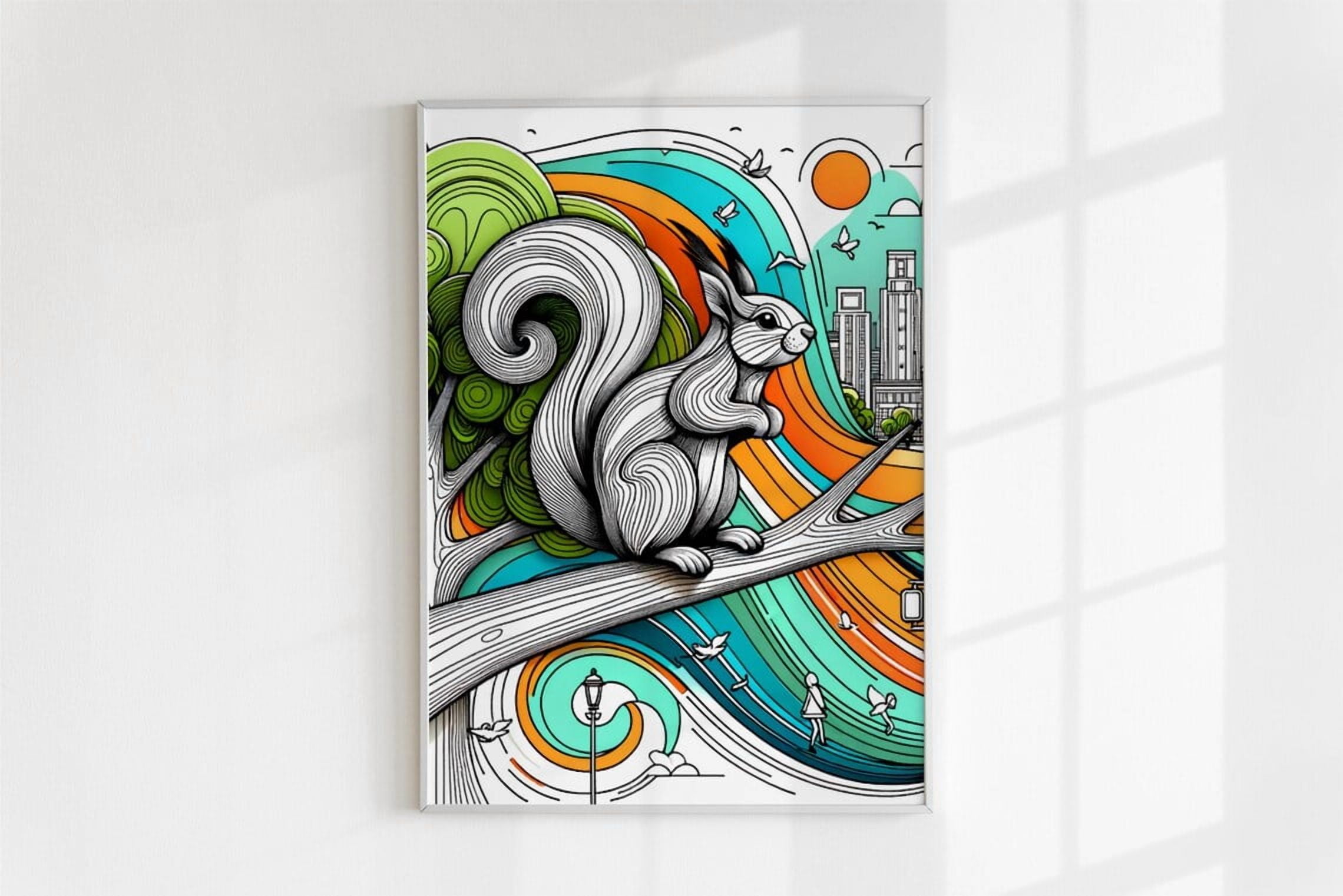 SEPT Colorful Squirrel City Art Print - Whimsical Urban Wildlife Wall ...