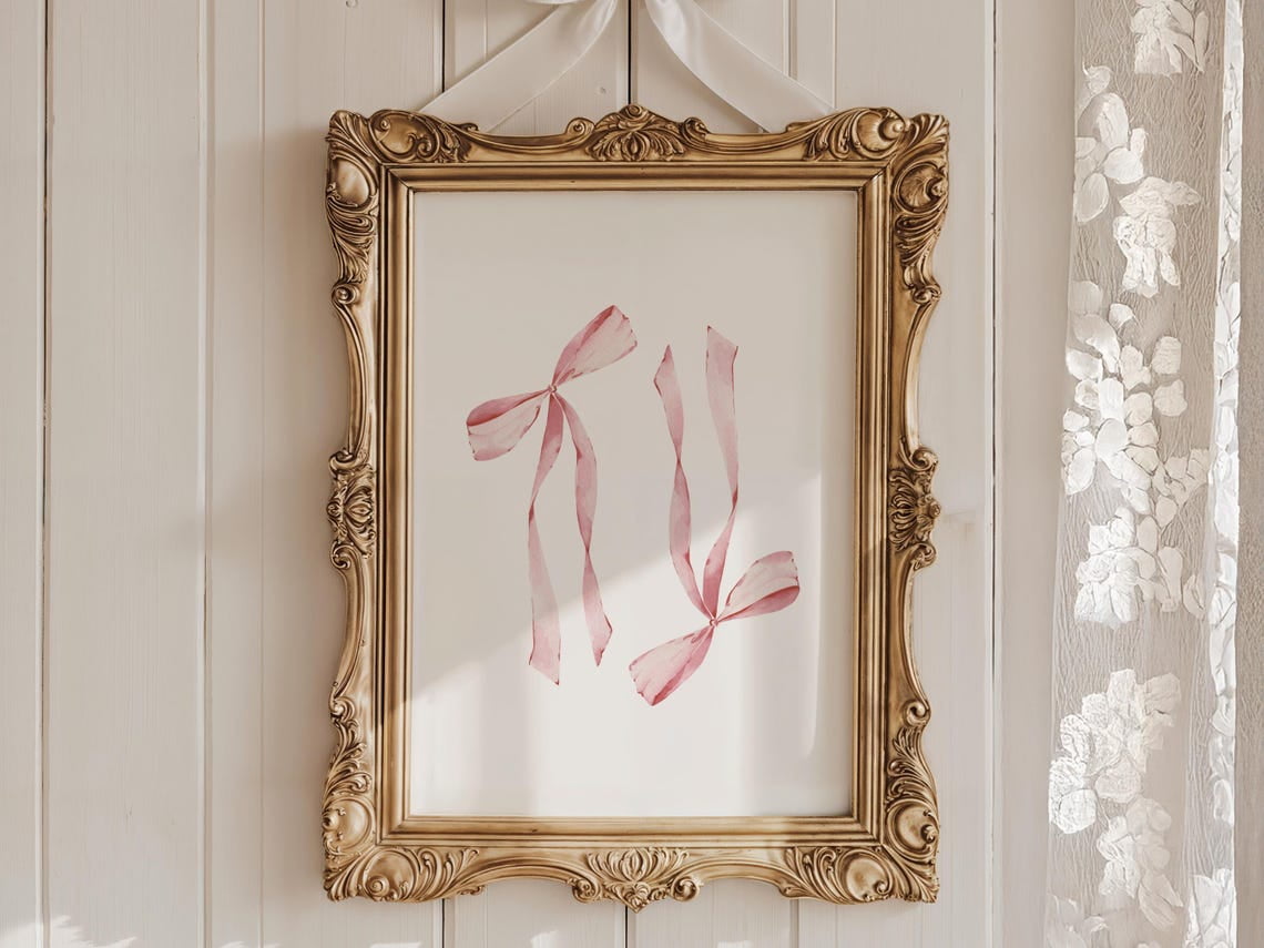 SEPT Coquette Ribbon Pink Bow Print Watercolor Printable Wall Art ...