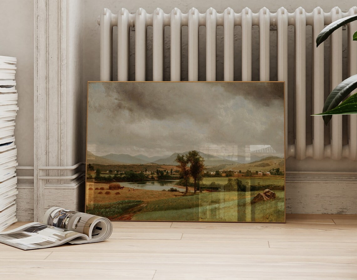 SEPT Country Landscape Print Vintage Farmhouse Painting Rustic Cloudy ...