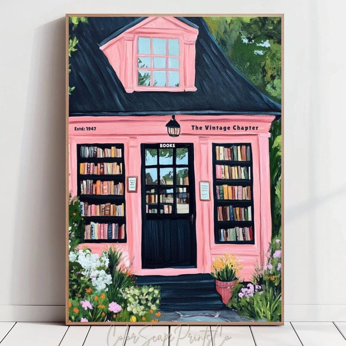 SEPT Cozy Pink Bookstore Wall Art Vintage Inspired Bookshop Print ...