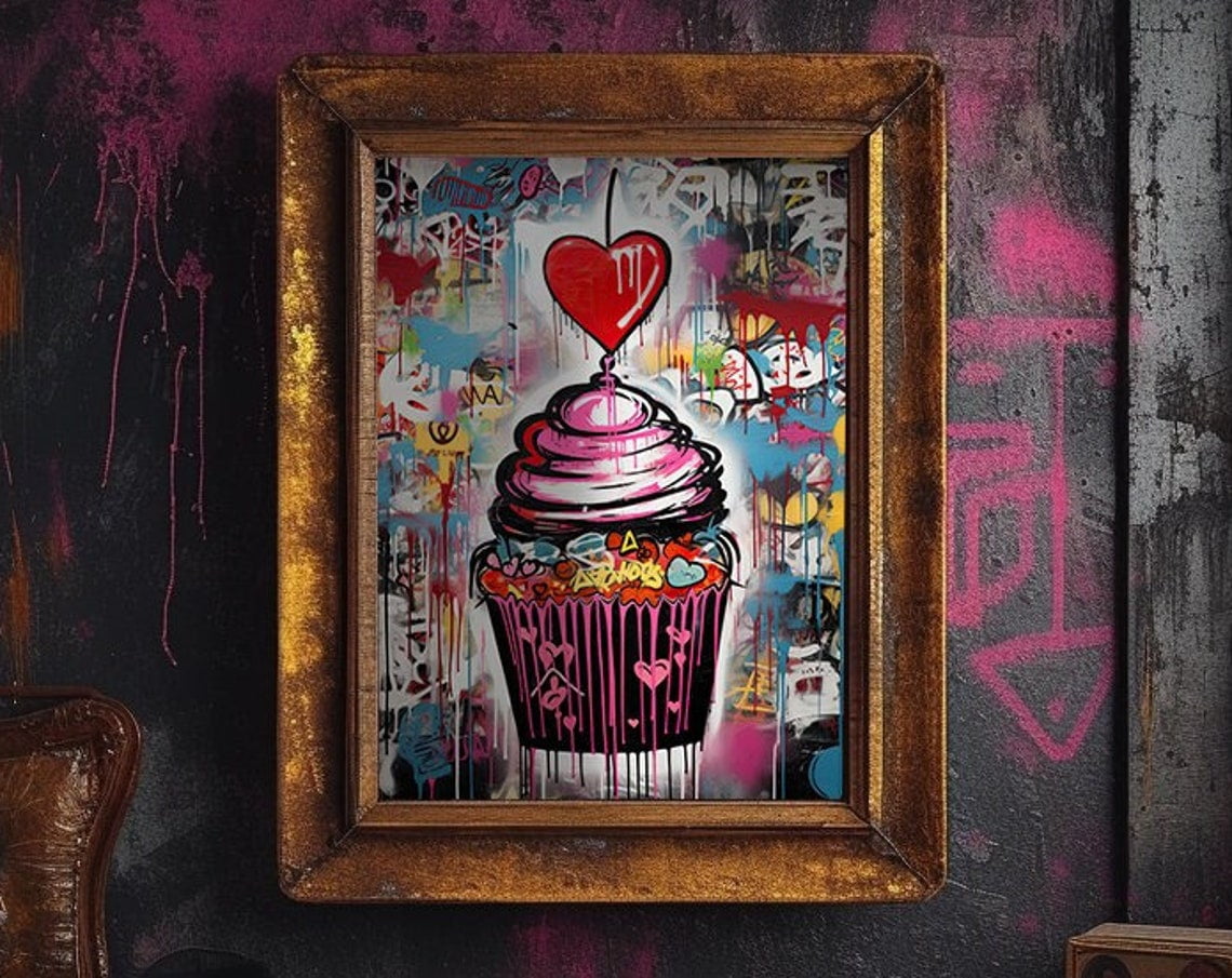 SEPT Cupcake Pop Art Graffiti, Digital Wall Art, Colorful Urban Kitchen ...