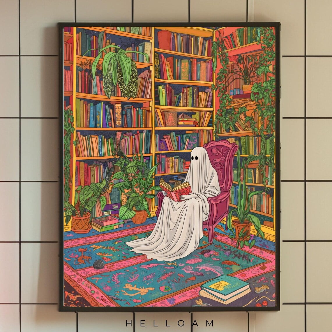 SEPT Cute Ghost In A Library Print, Romantic Dark Academia, Moody ...