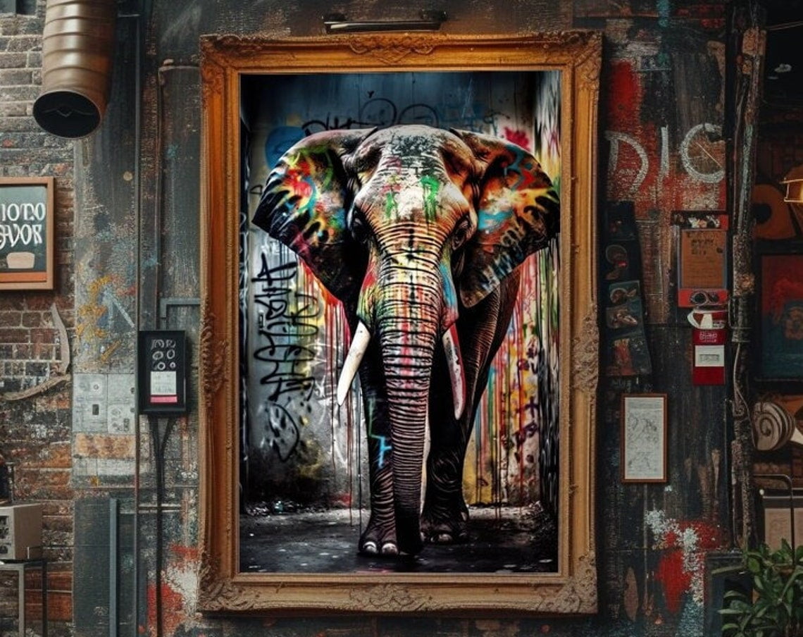 SEPT Elephant Graffiti Wall Art, Printable Digital, Colorful Elephant ...