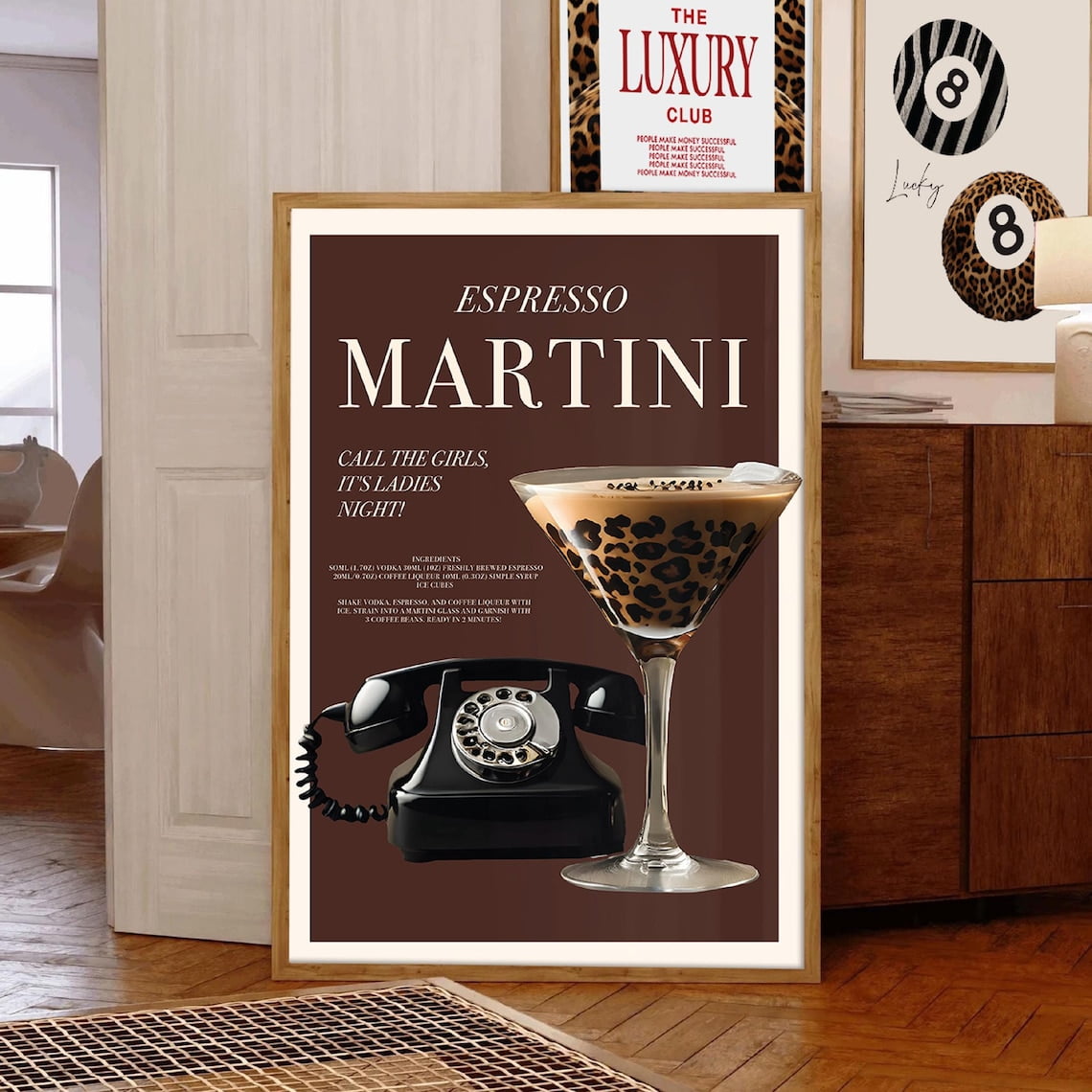 SEPT Espresso Martini Art Print, Gallery Girly Prints, Trendy Leopard ...