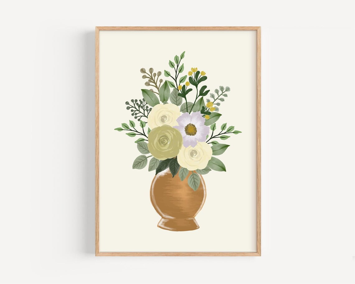 SEPT Floral Watercolor Bouquet Wall Art, Vibrant Spring Botanical Wall ...