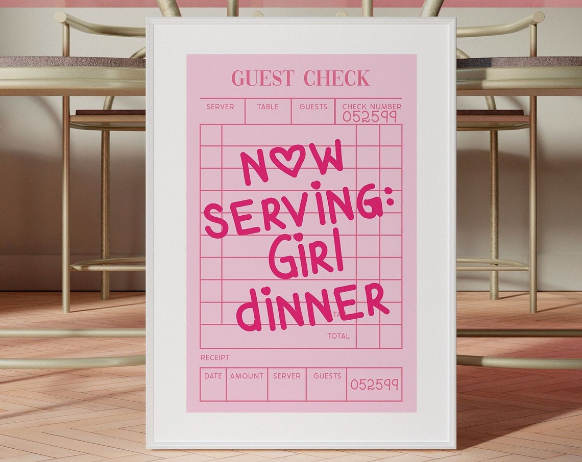 SEPT Girl Dinner Print Wall Art Decor Guest Check Print Cocktail Art ...