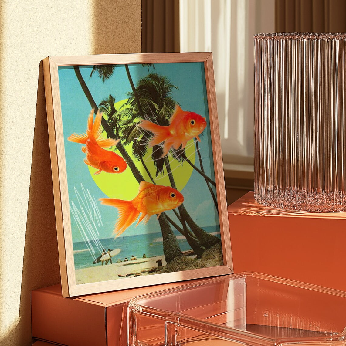 SEPT Goodbye Summer Art Print Beachy Tropical Mixed Media Surfer Scuba ...