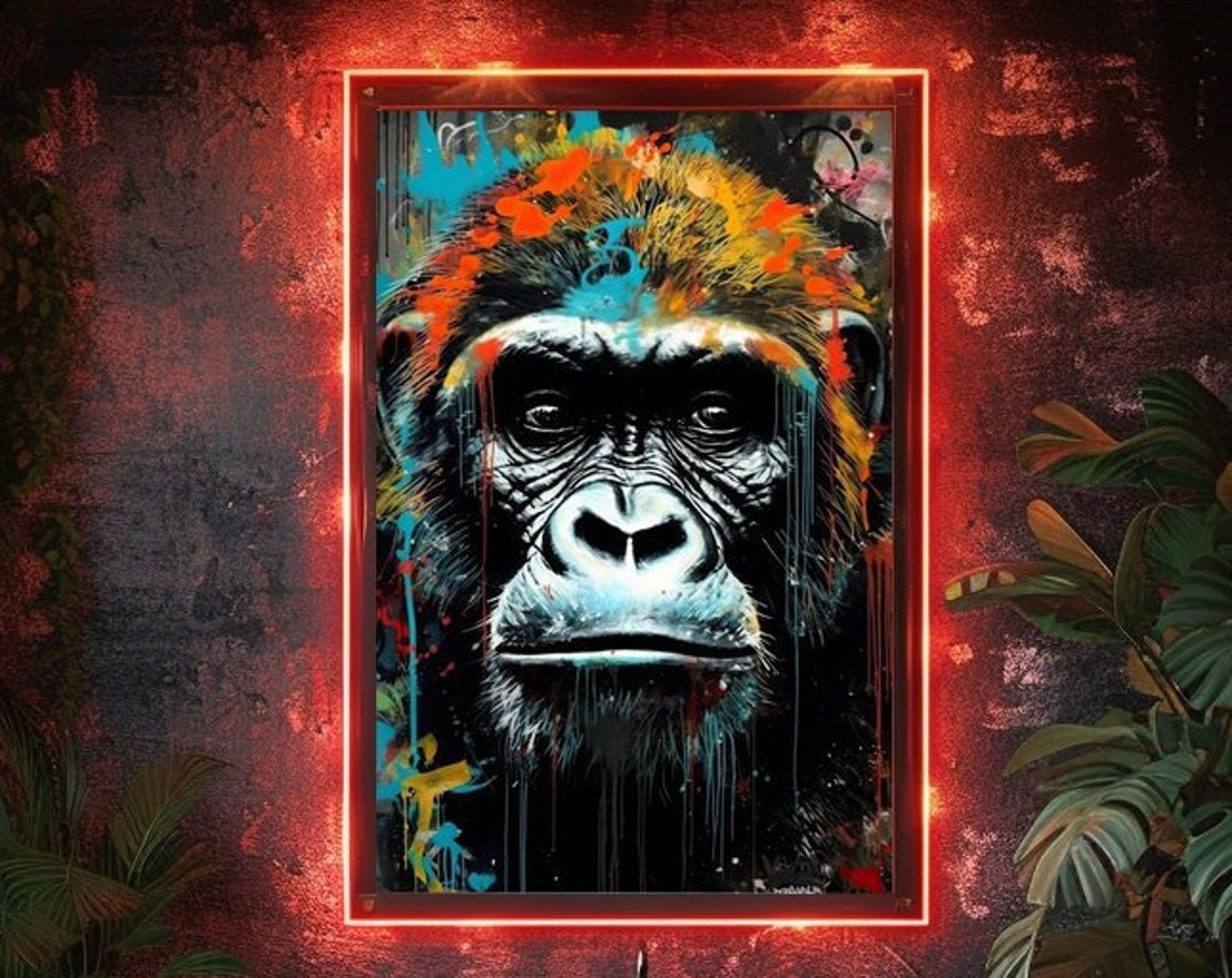 SEPT Gorilla Graffiti Wall Art, Colorful Gorilla Animal Graffiti ...
