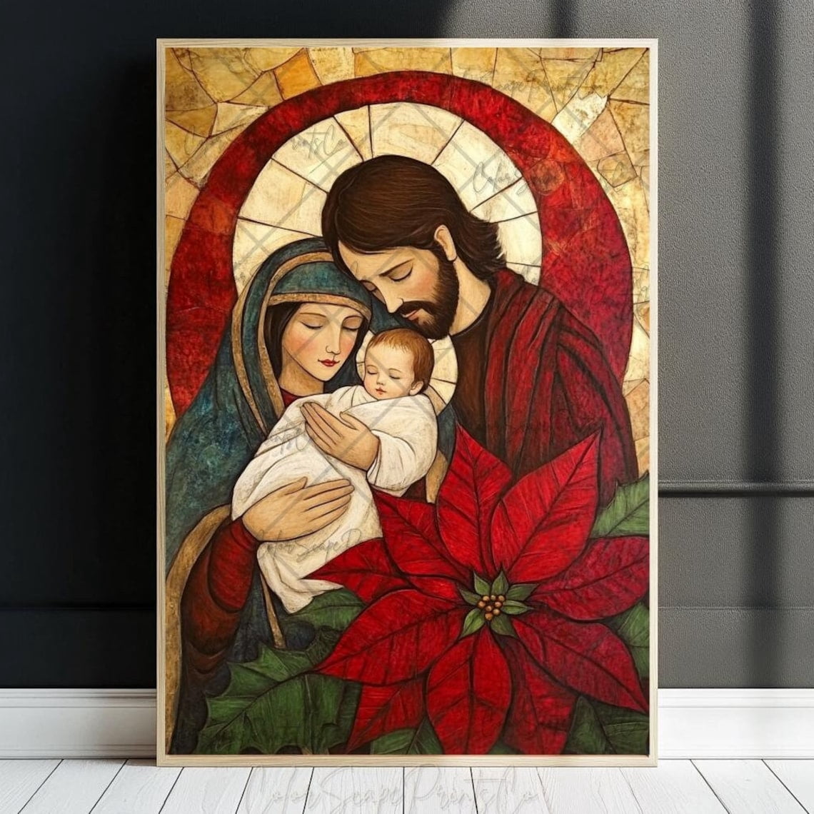 SEPT Holy Family Print Jesus Mary Joseph Painting Christian Wall Art ...