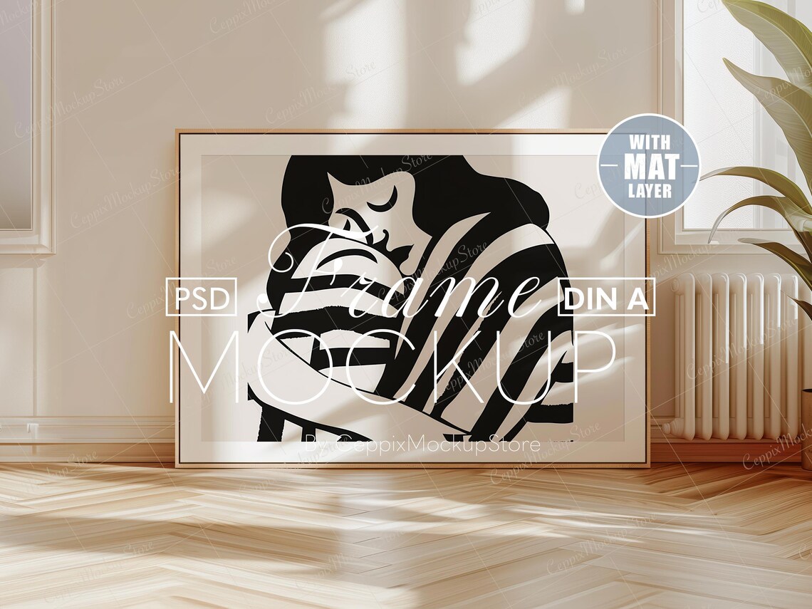 SEPT Horizontal Frame Mockup, Flat Framed Leaning On Wall, Landscape ...