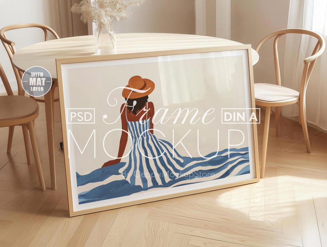 SEPT Horizontal Frame Mockup Leaning On Table, Landscape Simple Wood ...