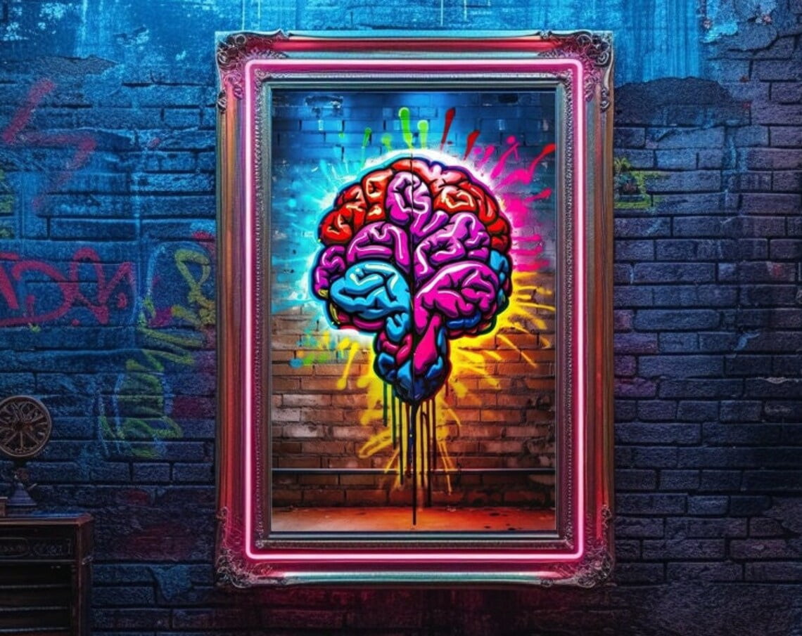 SEPT Human Brain Graffiti Wall Art, Printable Digital, Colorful Medical ...