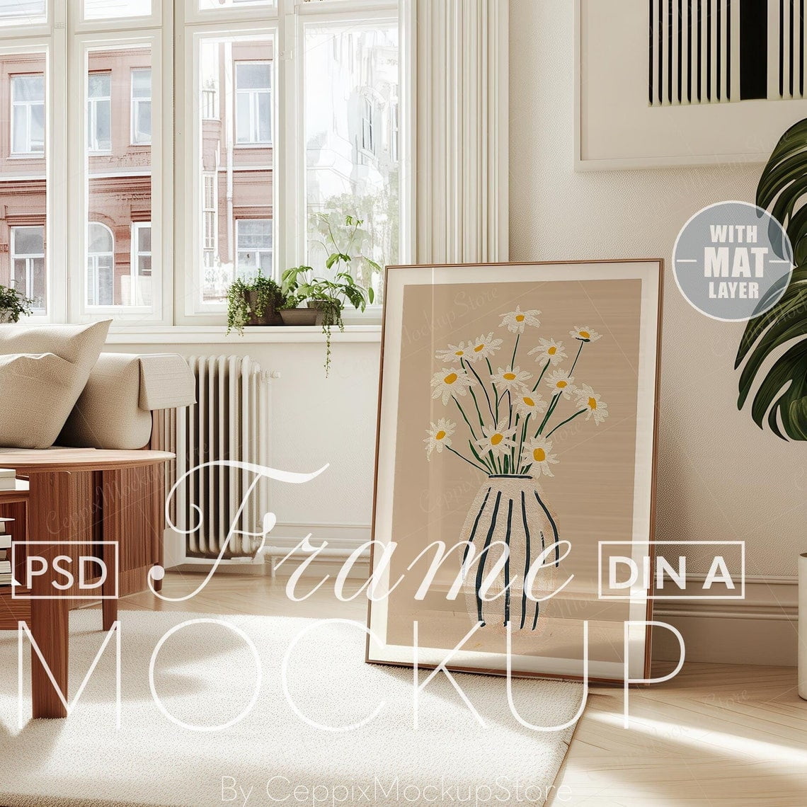 SEPT Interior Frame Mockup, Boho Glass Wall Art Template, Realistic ...