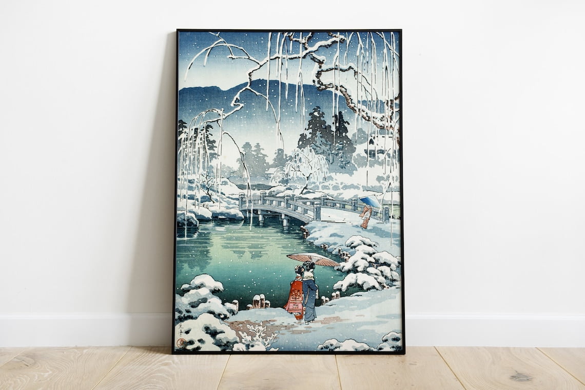 SEPT Japanese Antique Art Japan Poster Spring Snow At Maruyama In Kyoto By Tsuchiya Koitsu Print ...