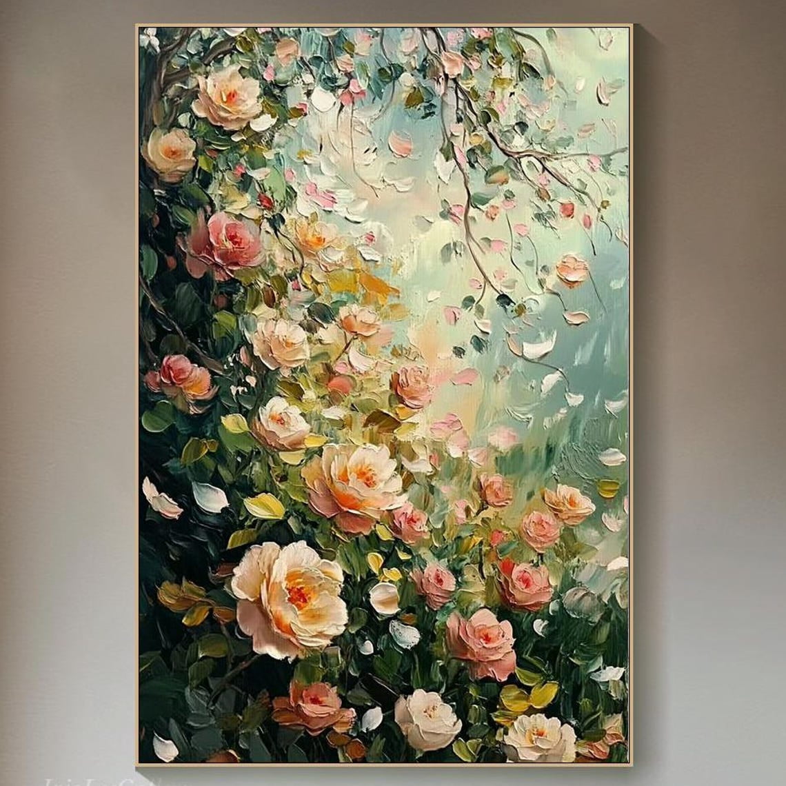 SEPT Large Floral Oil Painting Blooming Flowers Canvas Impasto Rose ...