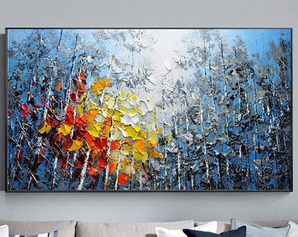 SEPT Large Original Oil Painting On Canvas,Blue Sky&Colorful Forest ...